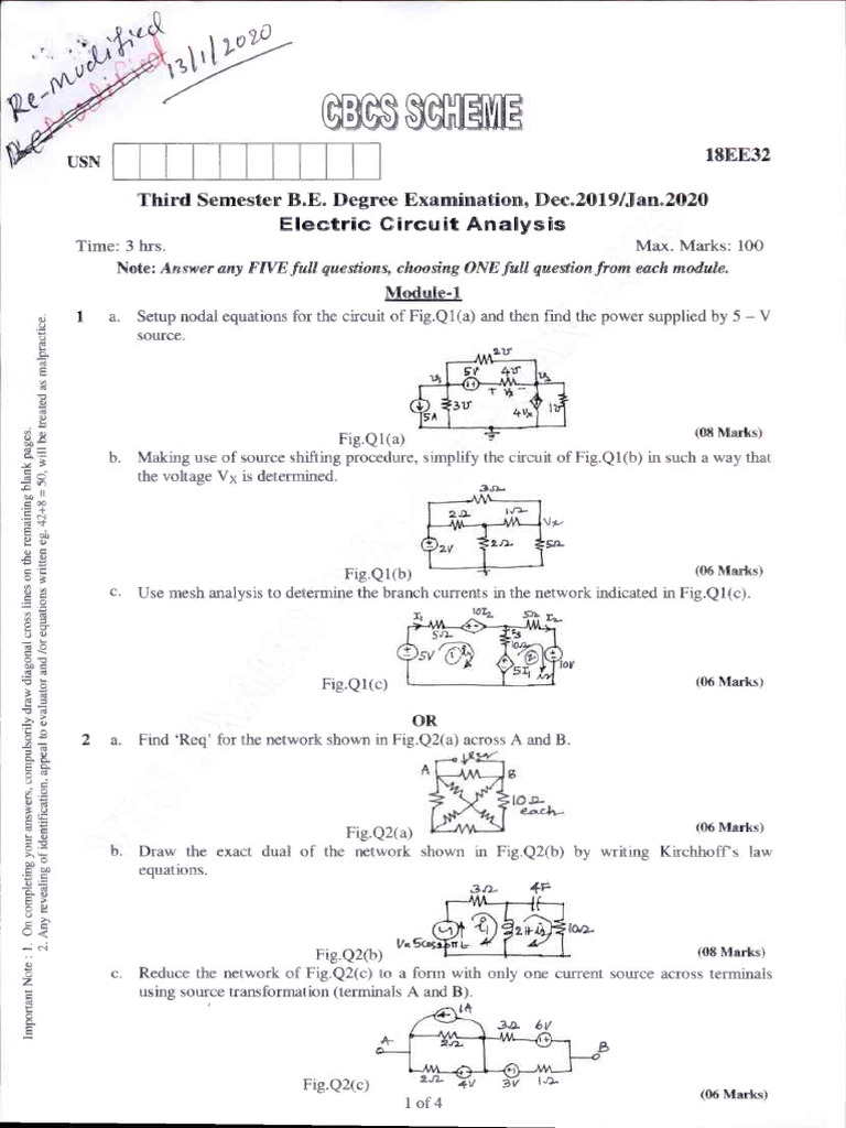 VTU exam Question Paper with Solution of Electric Circuit Analysis Dec ...