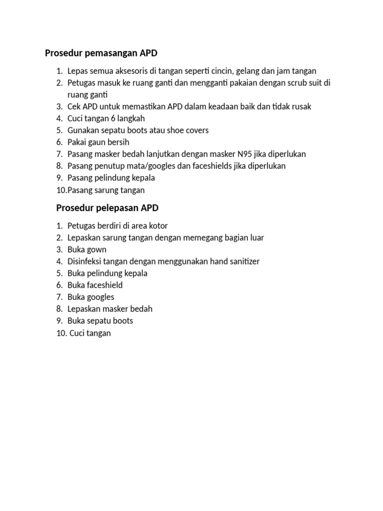 Prosedur Pemasangan APD | PDF