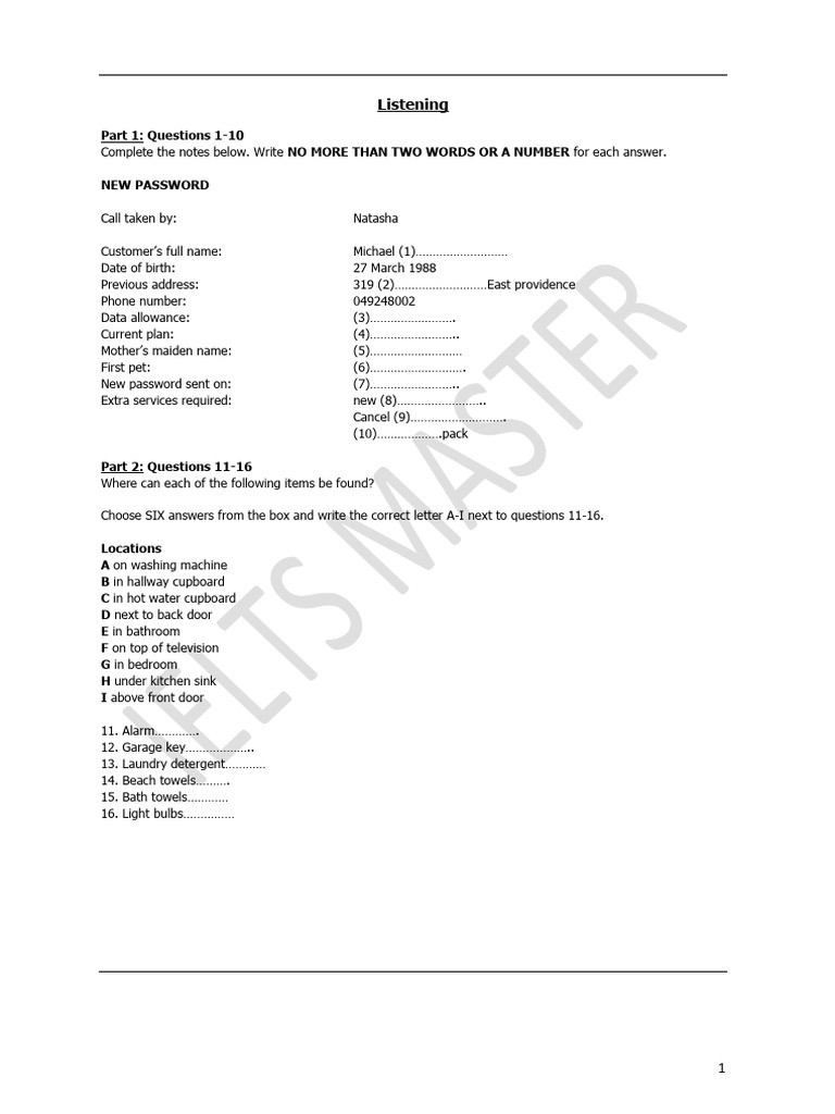 IELTS Listening Test Sample Notes | PDF
