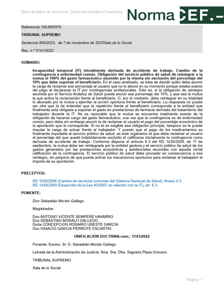 Sentencia 950/2023, de 7 de Noviembre de 2023sala de Lo Social Rec. N.º ...