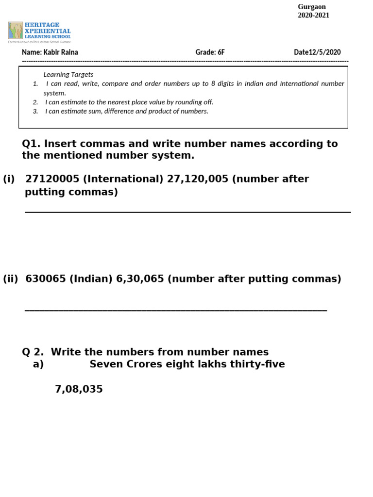 Grade 6 Math Number System Exercises | PDF