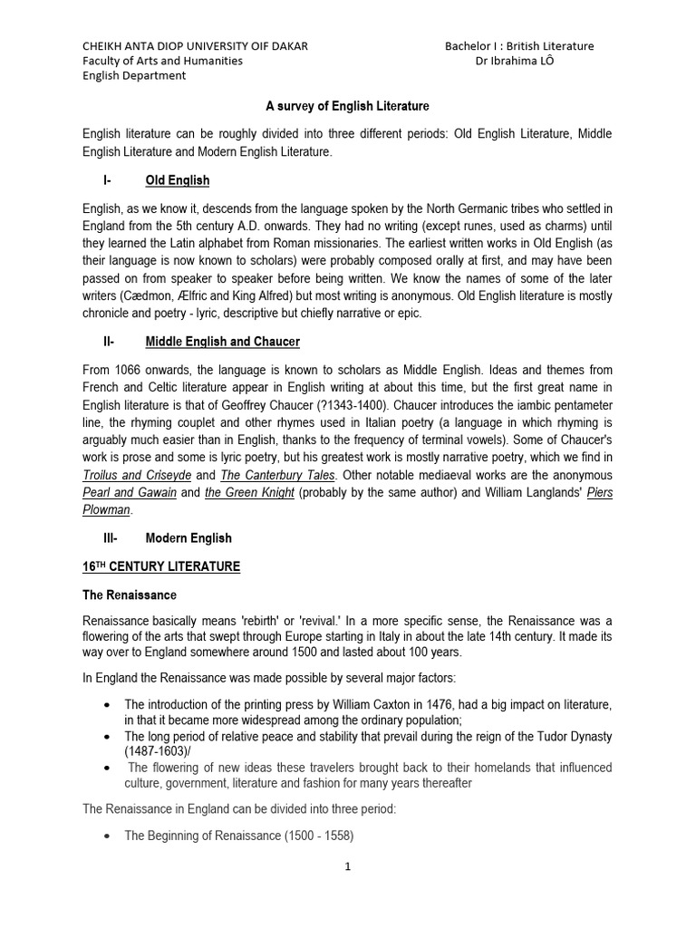 Overview of English Literature | PDF | Victorian Literature | Romanticism