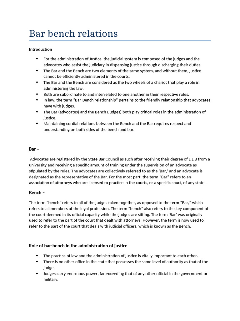 Bar Bench Relations | PDF | Judge | Advocate