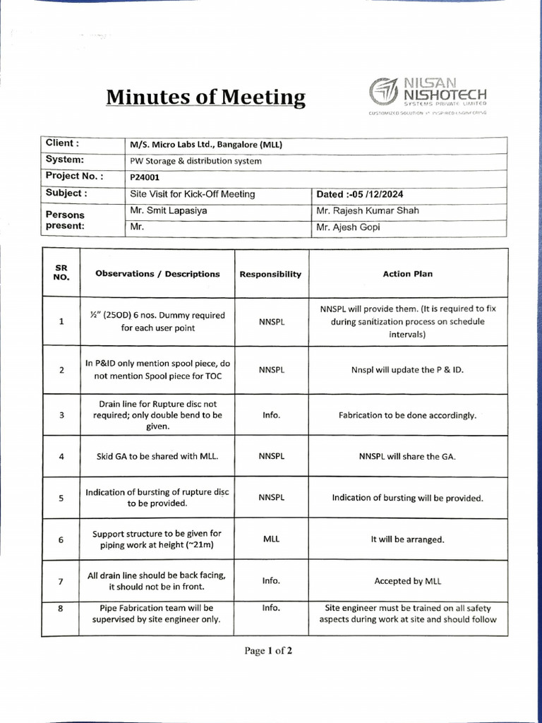 P24173, Micro Labs-Bangalore, Site Visit MOM | PDF