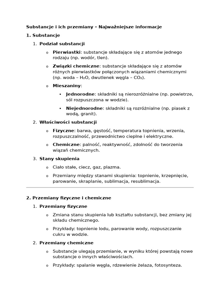 Substancje i Ich Przemiany | PDF
