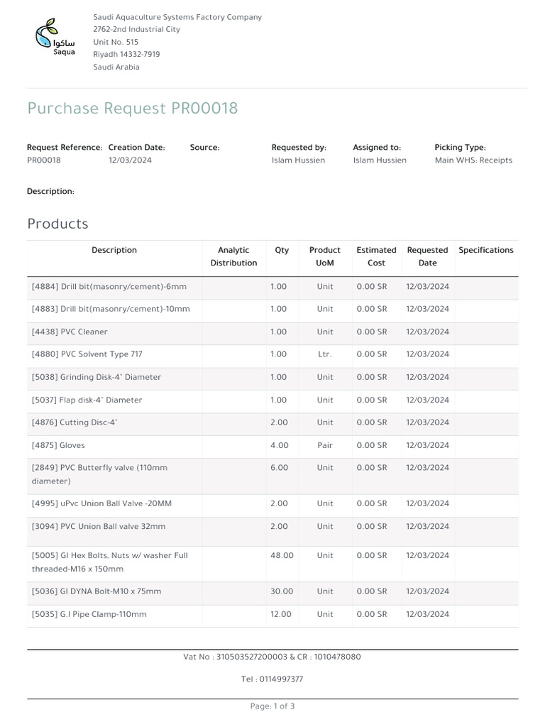 Material Request (3) | PDF | Equipment | Tools