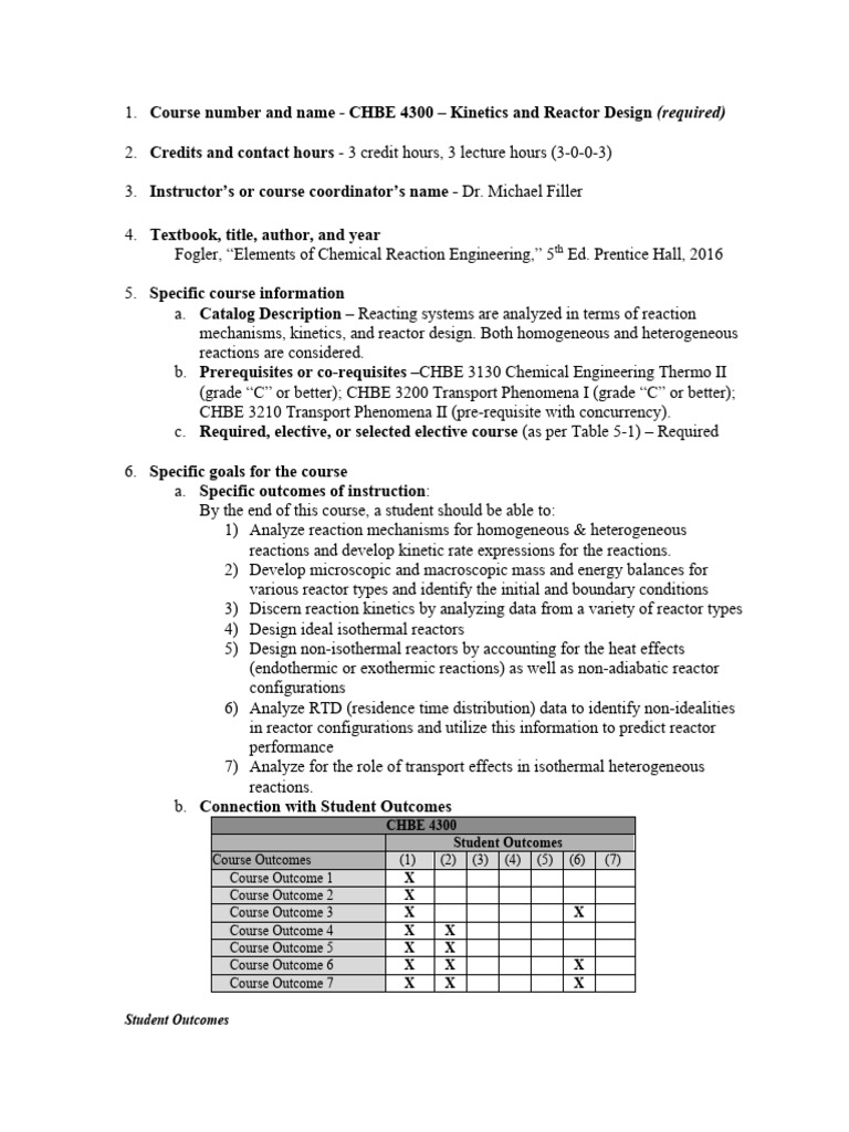 Georgia Tech Chbe - 4300kinetics - and - Reactor - Design - 0 | PDF ...