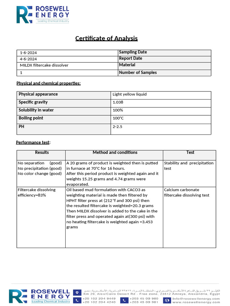 MILDX Filtercake Dissolver Analysis Report | PDF | Chemistry | Chemical Substances