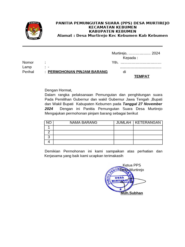 PERMOHONAN PINJAM BARANG | PDF