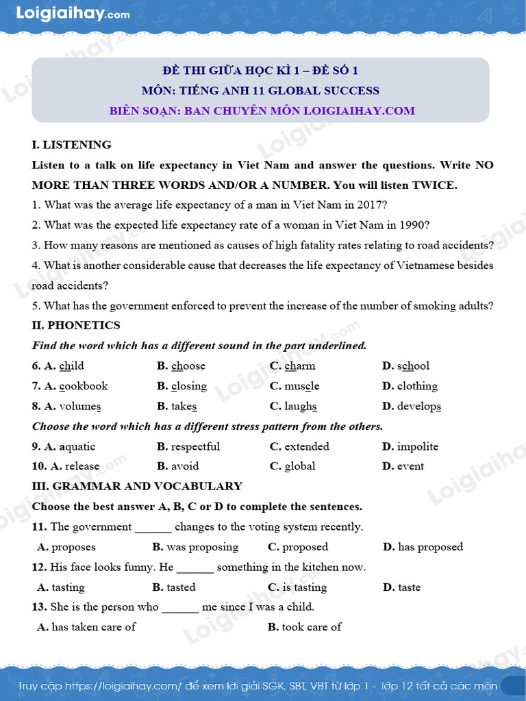 on giua hk1 lop 11 | PDF | Adolescence | Foods