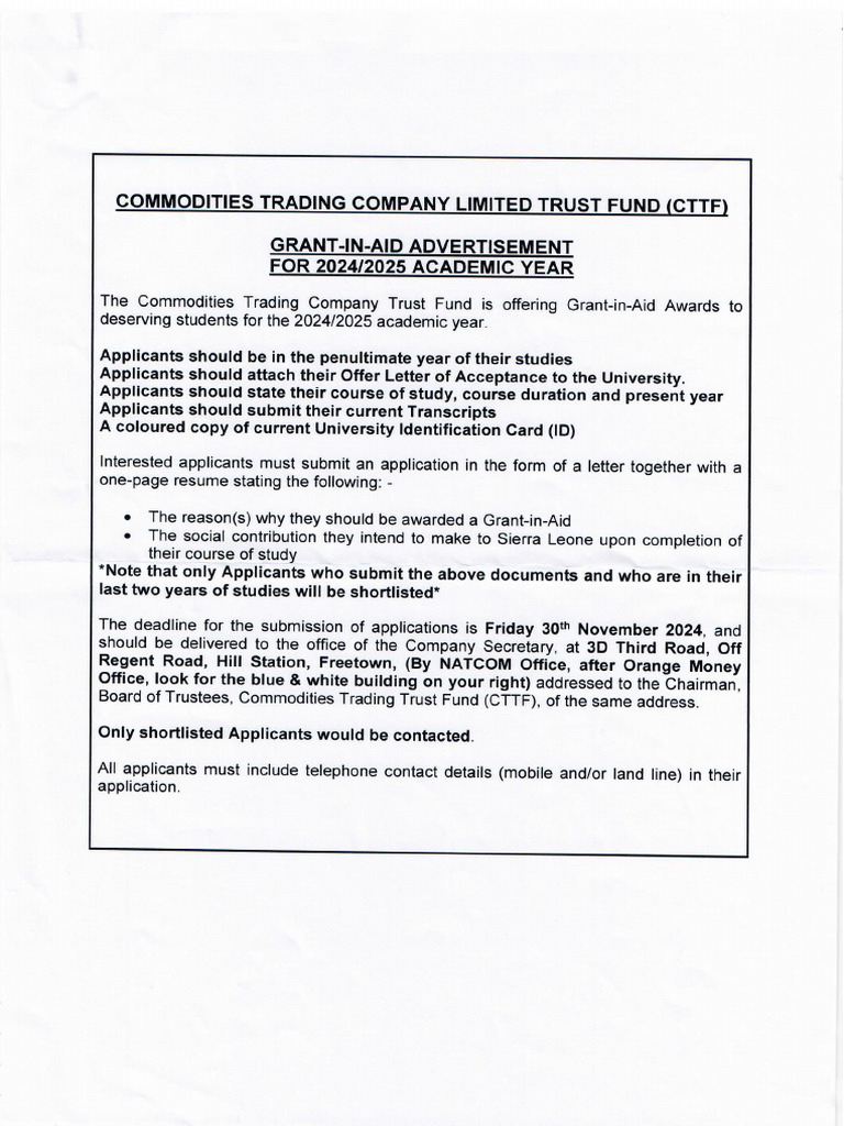 Nu CTTF Grant in Aid | PDF