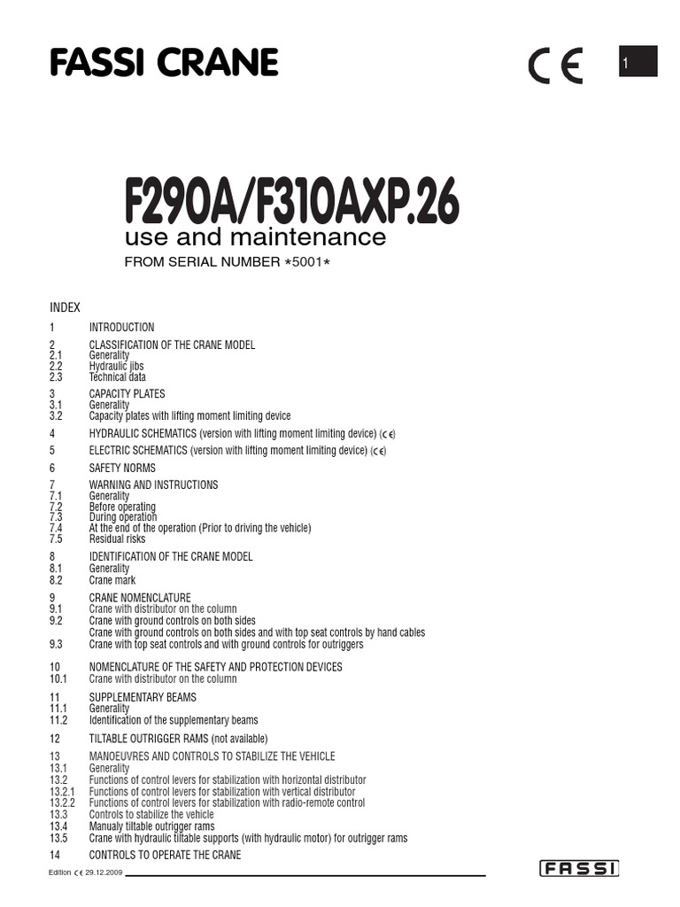 F290a - F310axp.26 Fassi Crane. Use and Maintenance From Serial Number - 5001 - Index | PDF ...