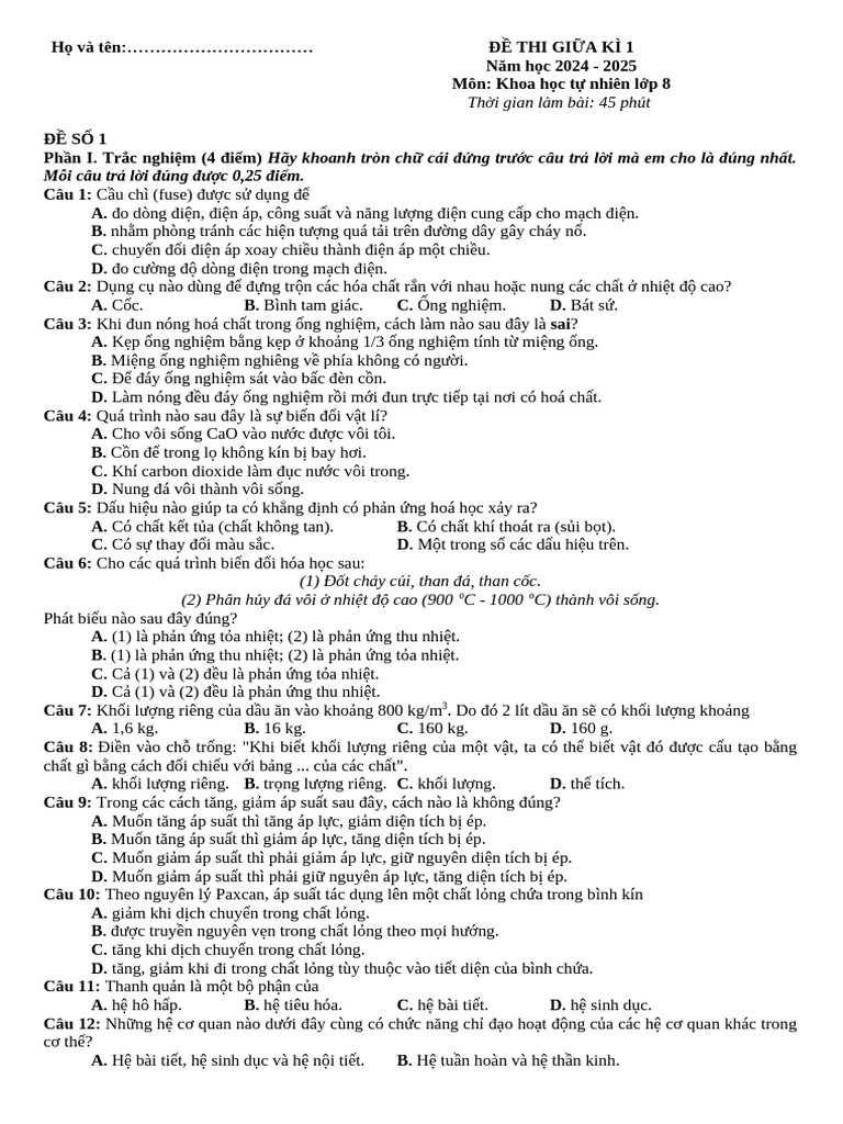 23-24 ĐỀ LT KHTN 8 - GK1 - QUOCKHANH - VT - khanhduongquoc89@gmail.com - Khanh Dương Quốc | PDF