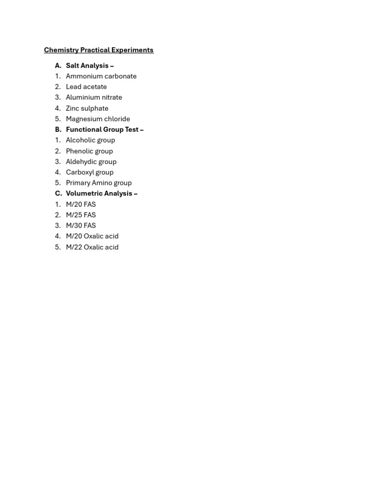 Chemistry Practical Project Ideas | PDF