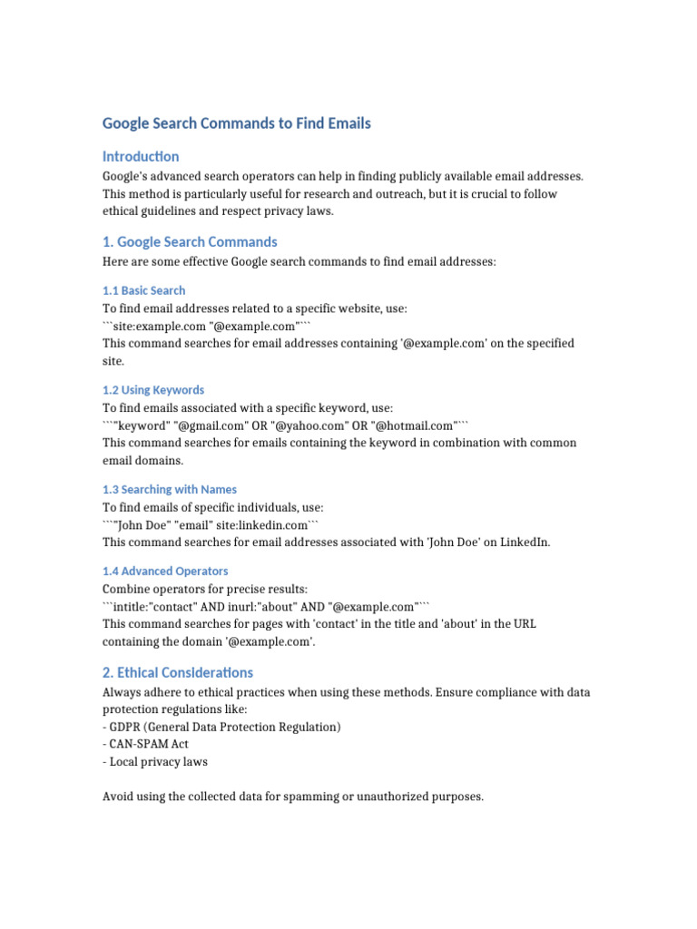 Google Search Commands To Find Emails | PDF