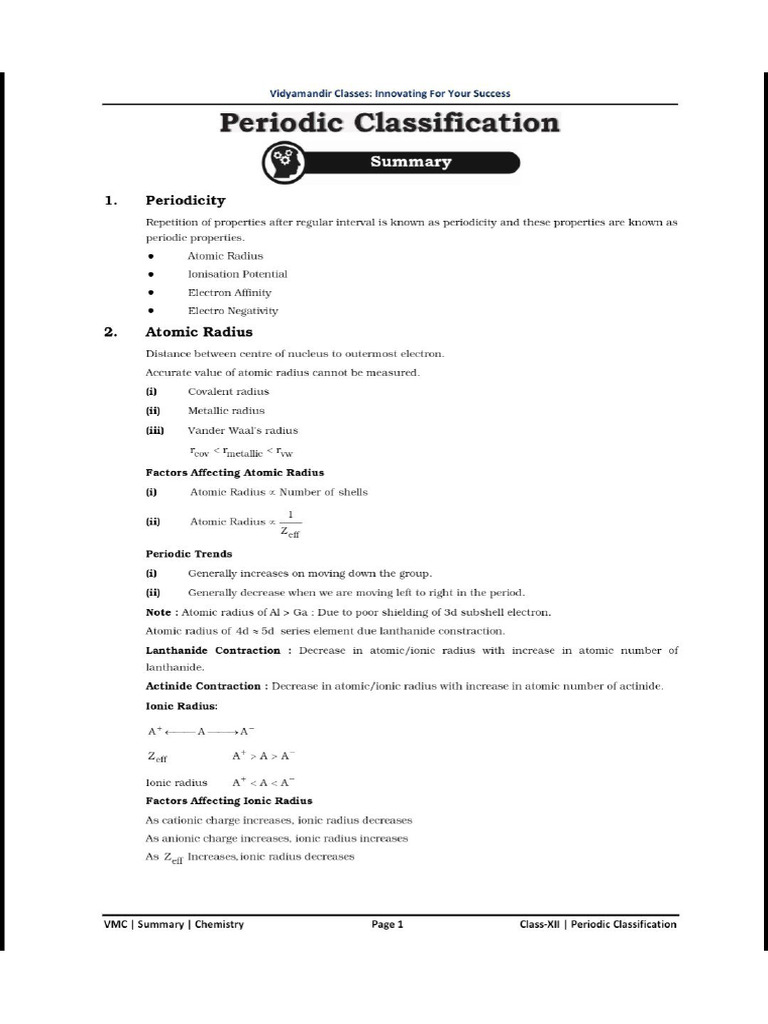 Inorganic Chemistry 11 + 12 Jee Short Notes by VMC | PDF