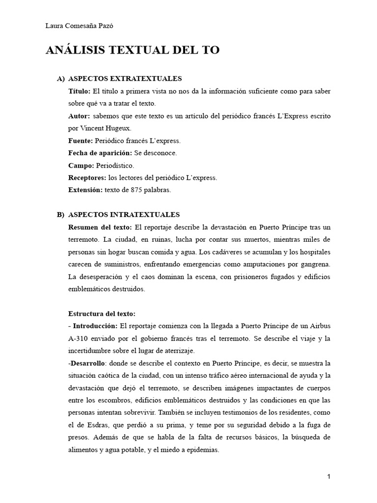 Laura Comesaña Pazó - Análisis Textual Del Texto Haití | PDF | Traducciones