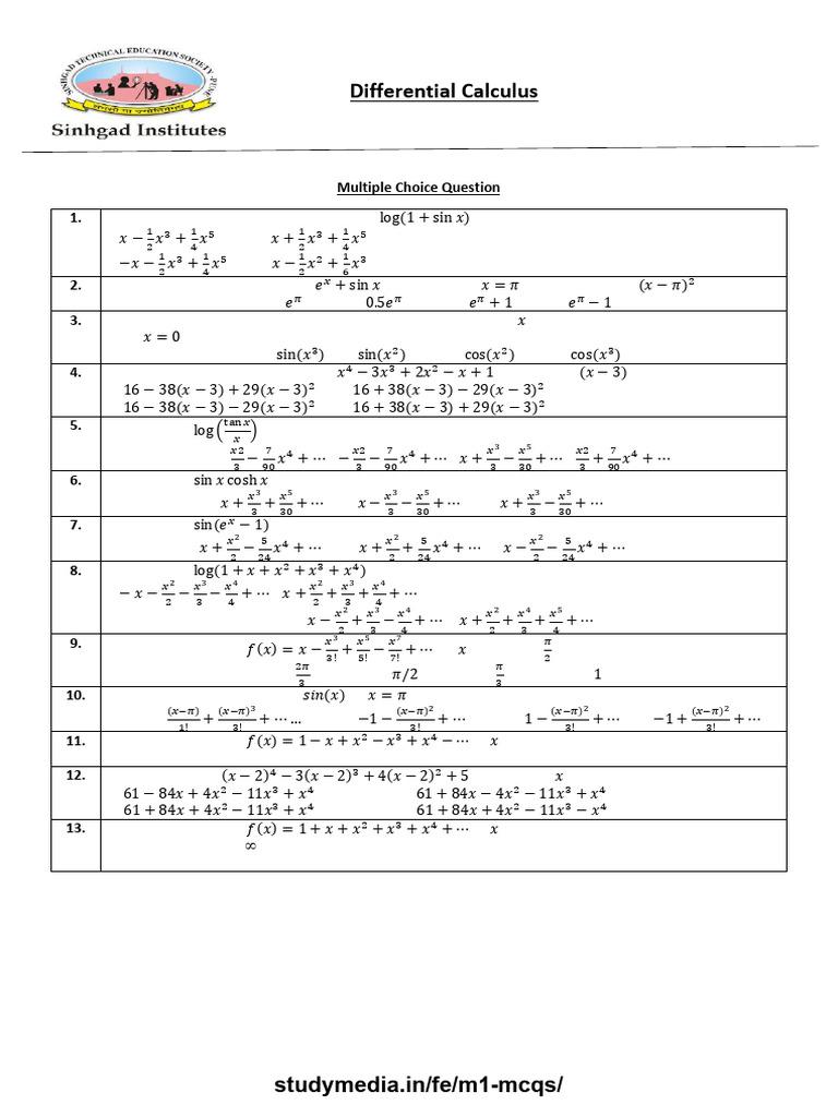 StudyMedia.in _ M1 Unit 1 MCQs | PDF | Sequence | Mathematics