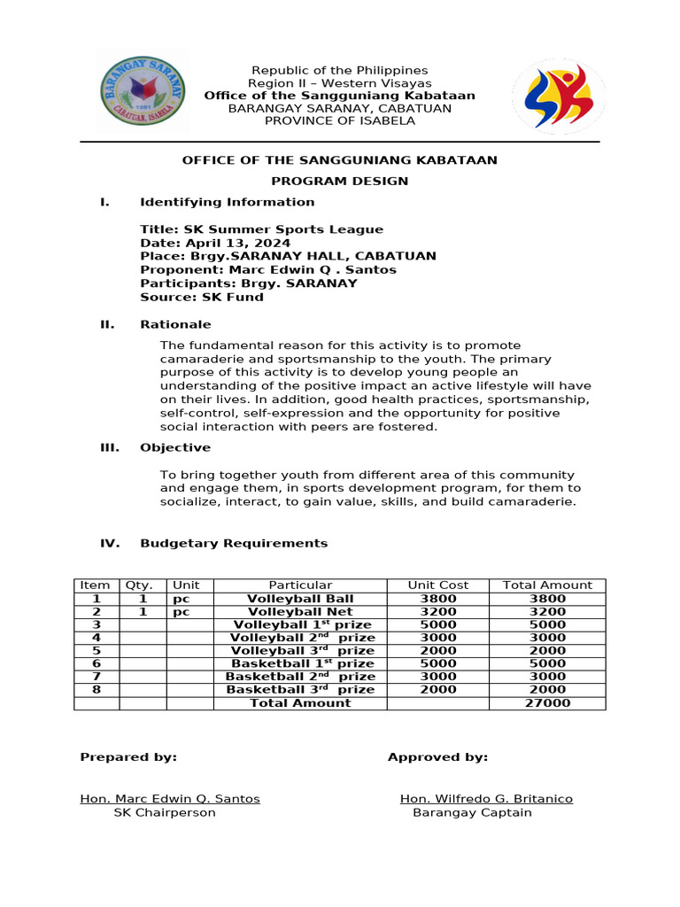 SK Summer Sports League Program Design | PDF