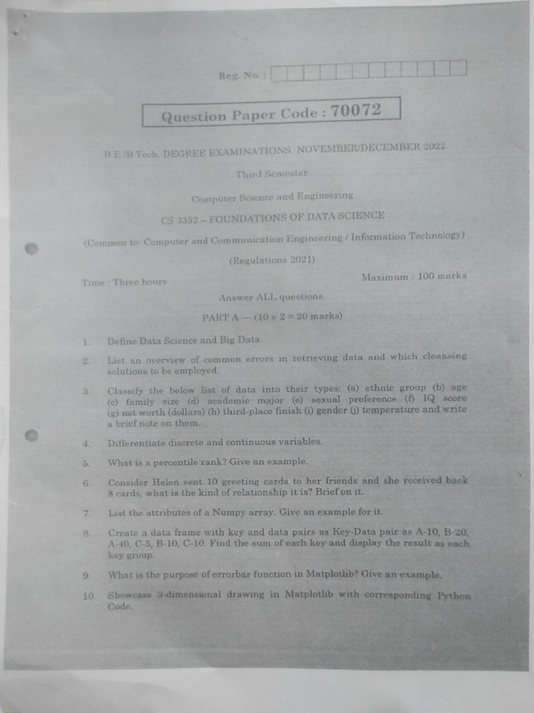 Fods Question Paper | PDF | Regression Analysis | Scatter Plot