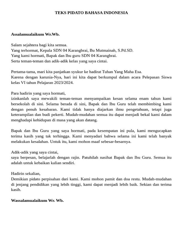 Teks Pidato Bahasa Indonesia | PDF