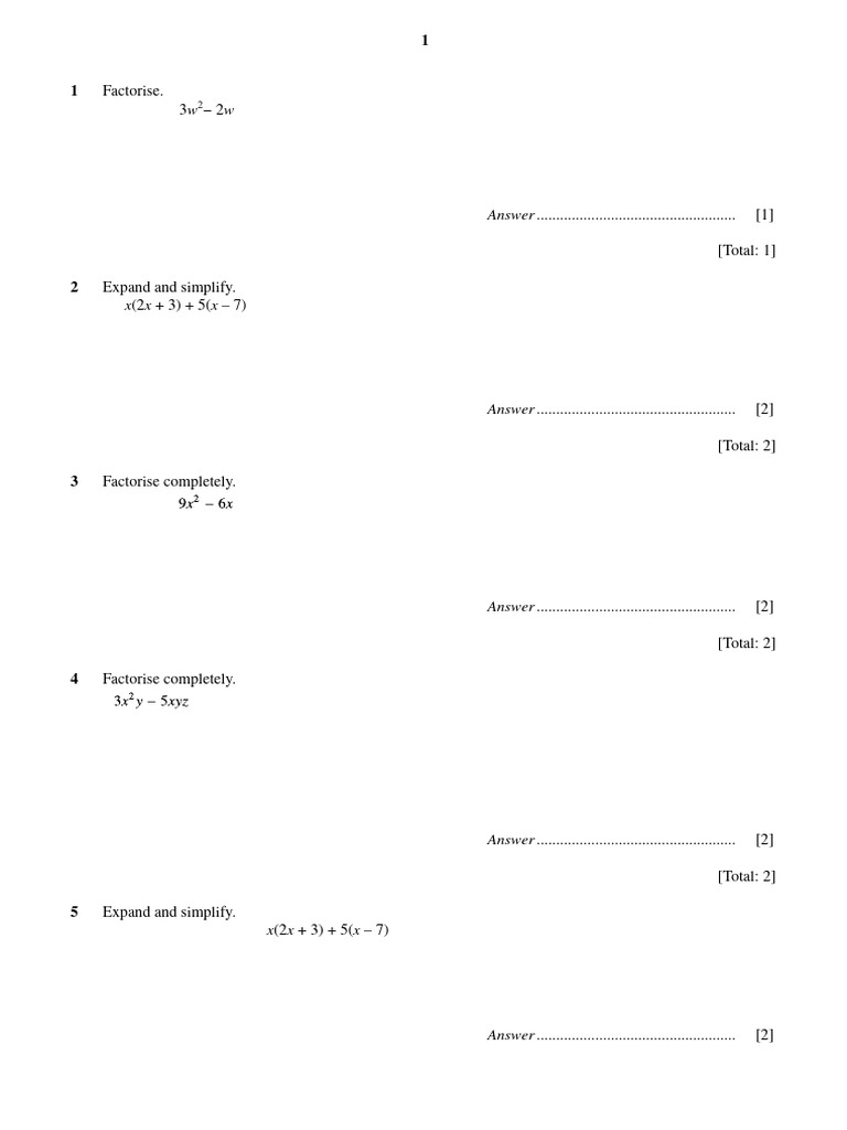 Algebraic Manupulation Part 2 QP | PDF | Area | Algebra
