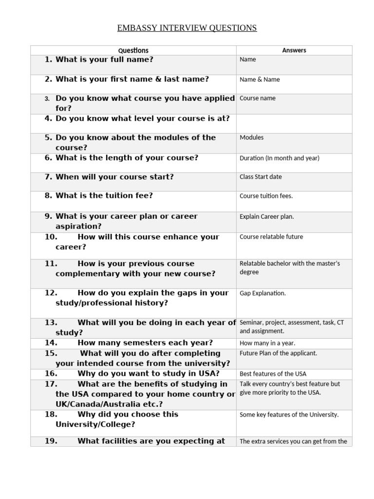 Embassy Interview Prep Guide | PDF