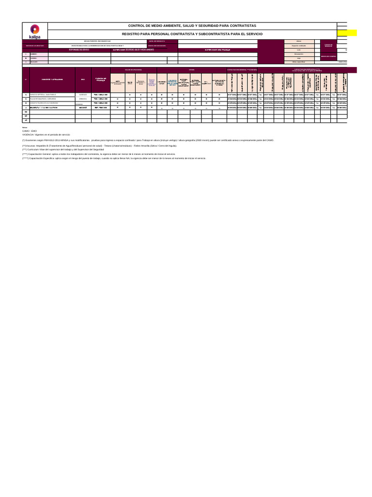 Visita-F.adm - Ehs.002 Registro para Personal Contratista y Subcontratista para El Servicio | PDF