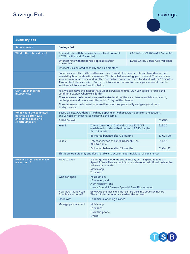 TSB Savings Pot Account Overview | PDF | Interest | Taxes