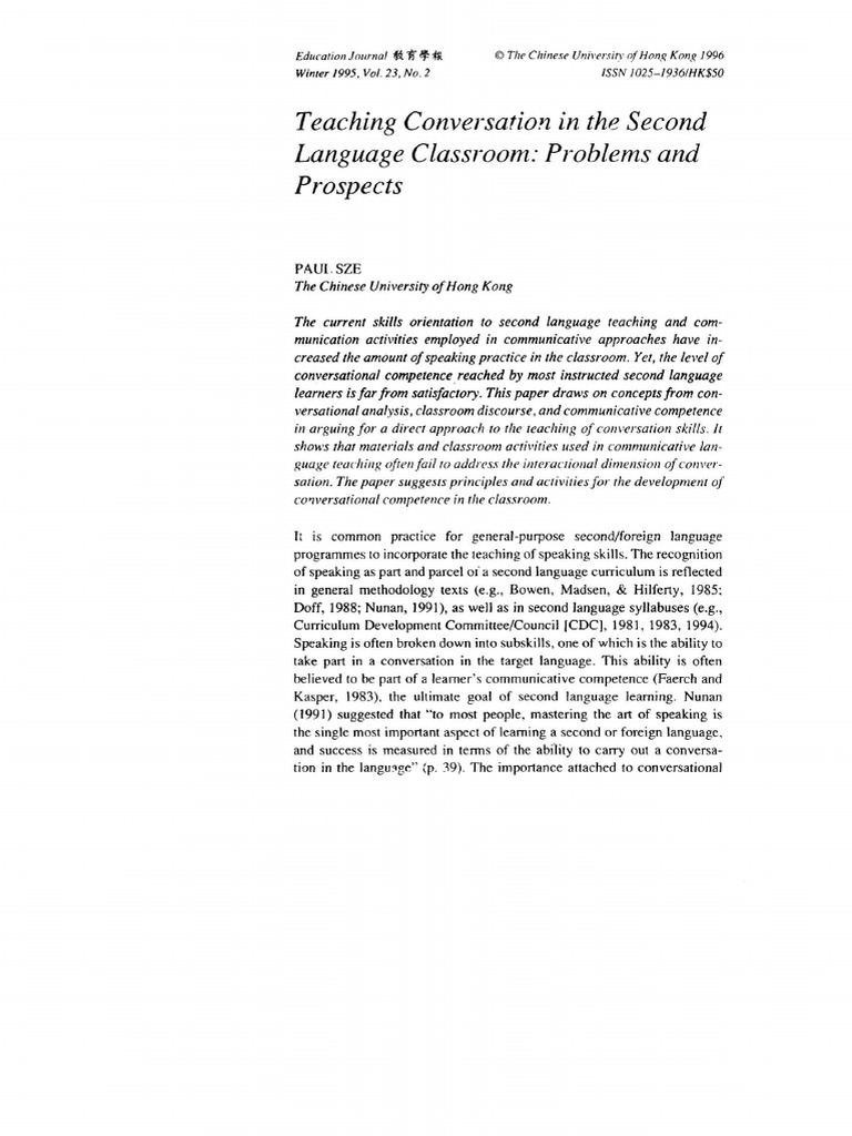 Reading - Sze (1995) Teaching Conversation in The Second Language Classroom - Problems and ...