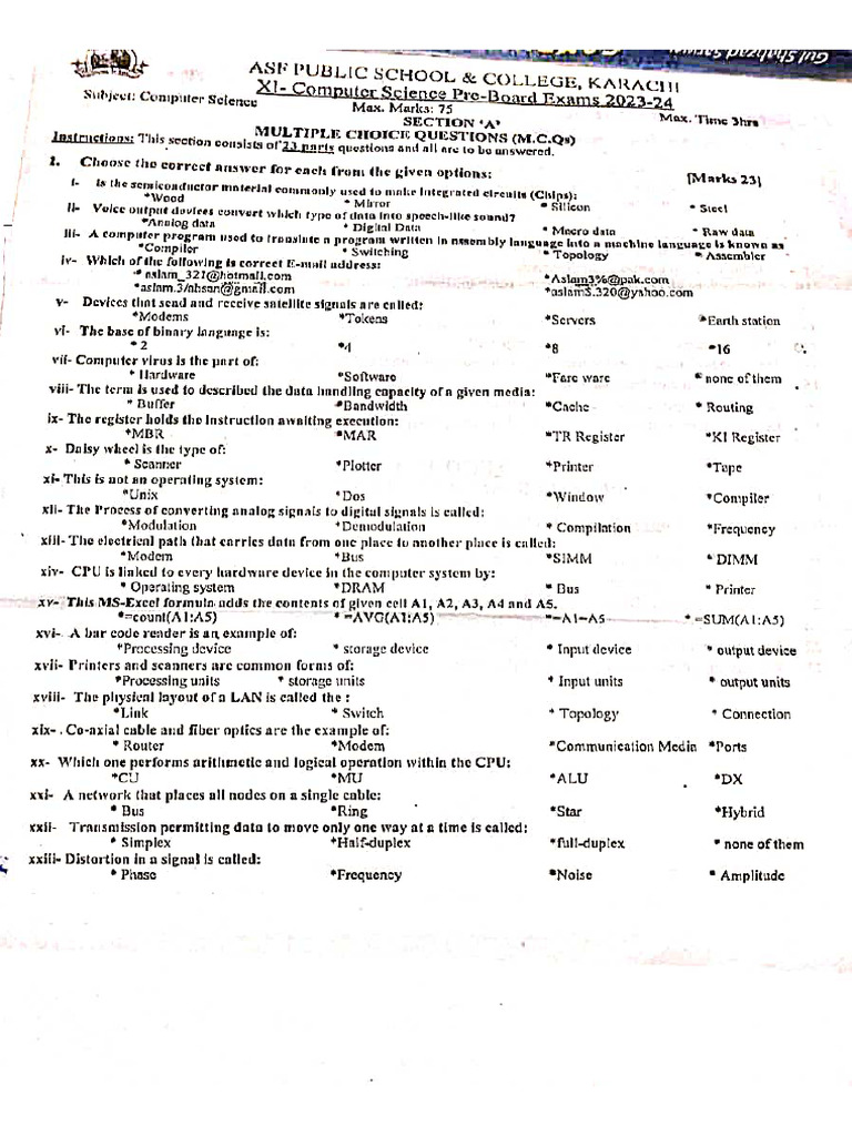 Xi - All Subject Prelium by Asf College 2024 | PDF
