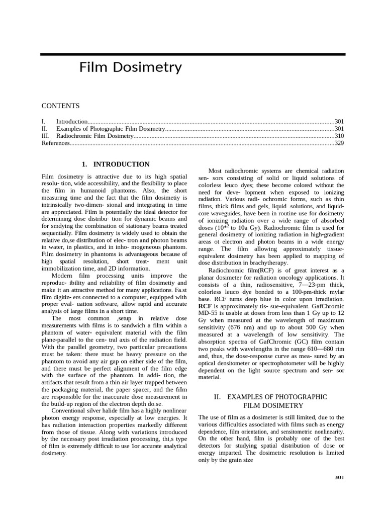FILM DOSIMETRY | PDF | Dosimetry | Absorbed Dose
