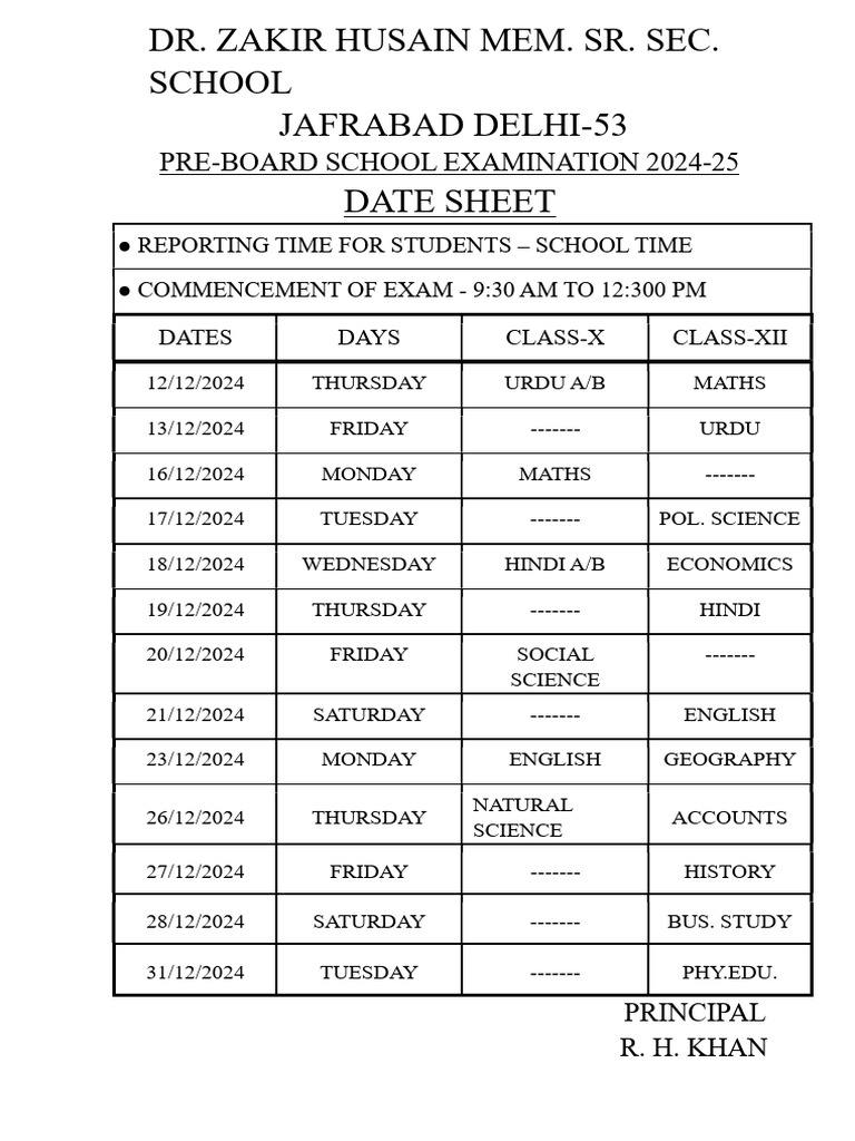 Preboard Datesheet 2024-25 | PDF