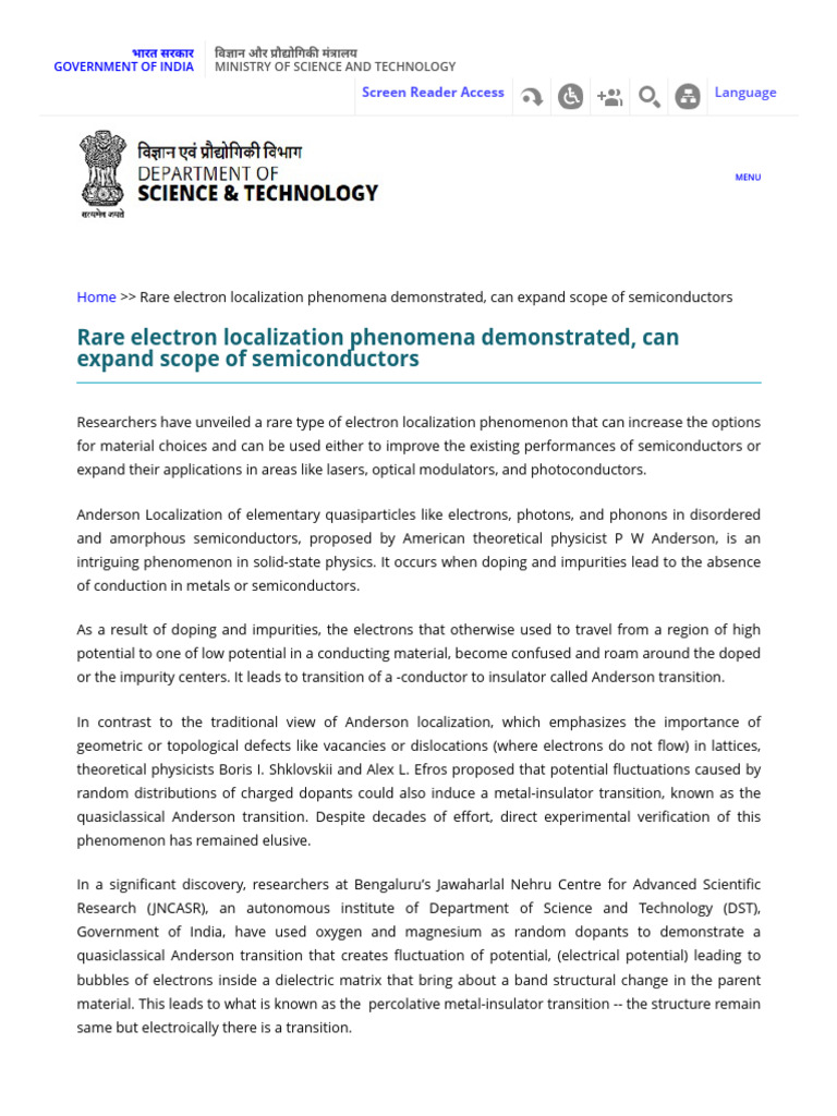 Rare Electron Localization Phenomena Demonstrated, Can Expand Scope of ...