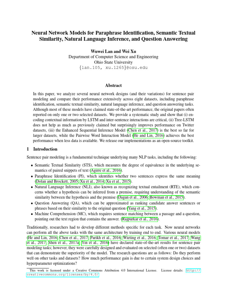 Neural Network Models For Paraphrase Identification Semantic Textual Pdf Cognitive Science