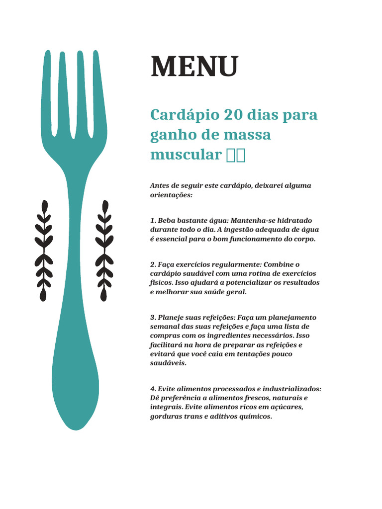 Cardapio 20 Dias Para Ganho De Massa Muscular Pdf Alimentos Amendoim
