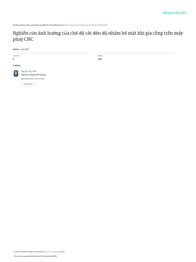 Nghiên C U NHH NGC Ach C T N Nhám B M T Khi Gia Công Trên Máy Phay CNC | PDF