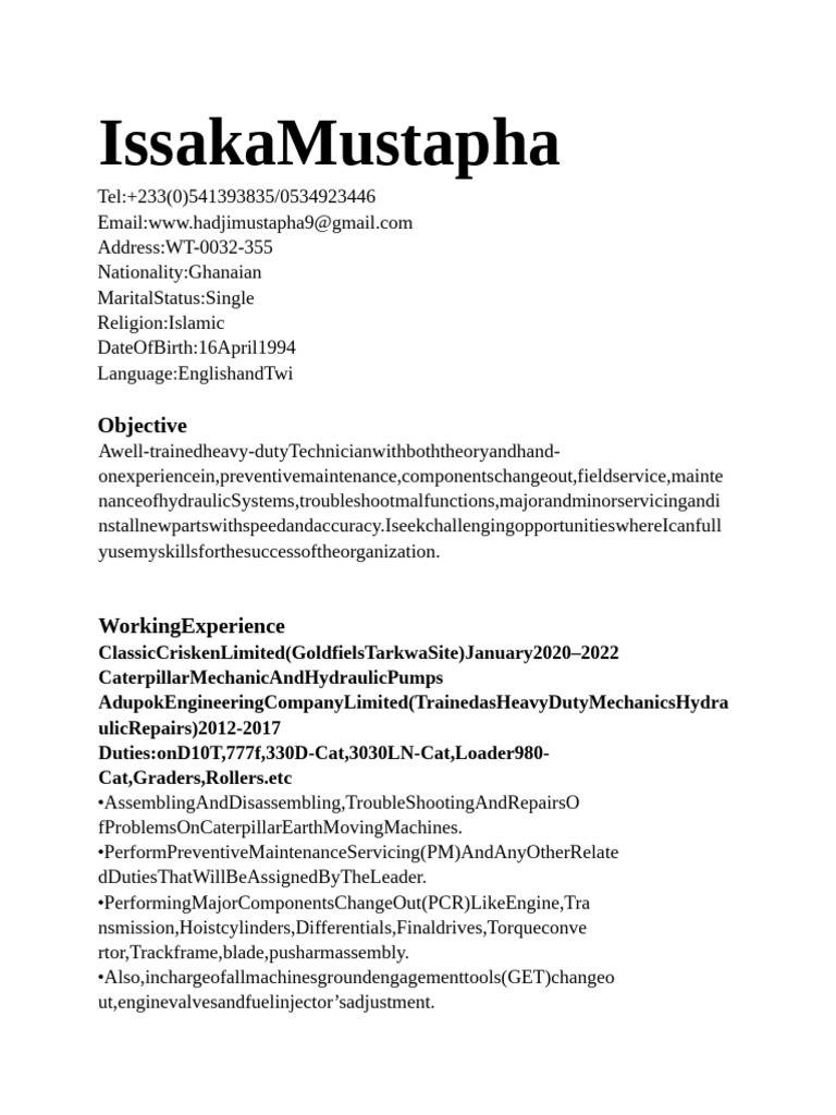 CV ?????? ????? ? +233 (0) 541393835.-2 | PDF | Construction Equipment | Heavy Equipment