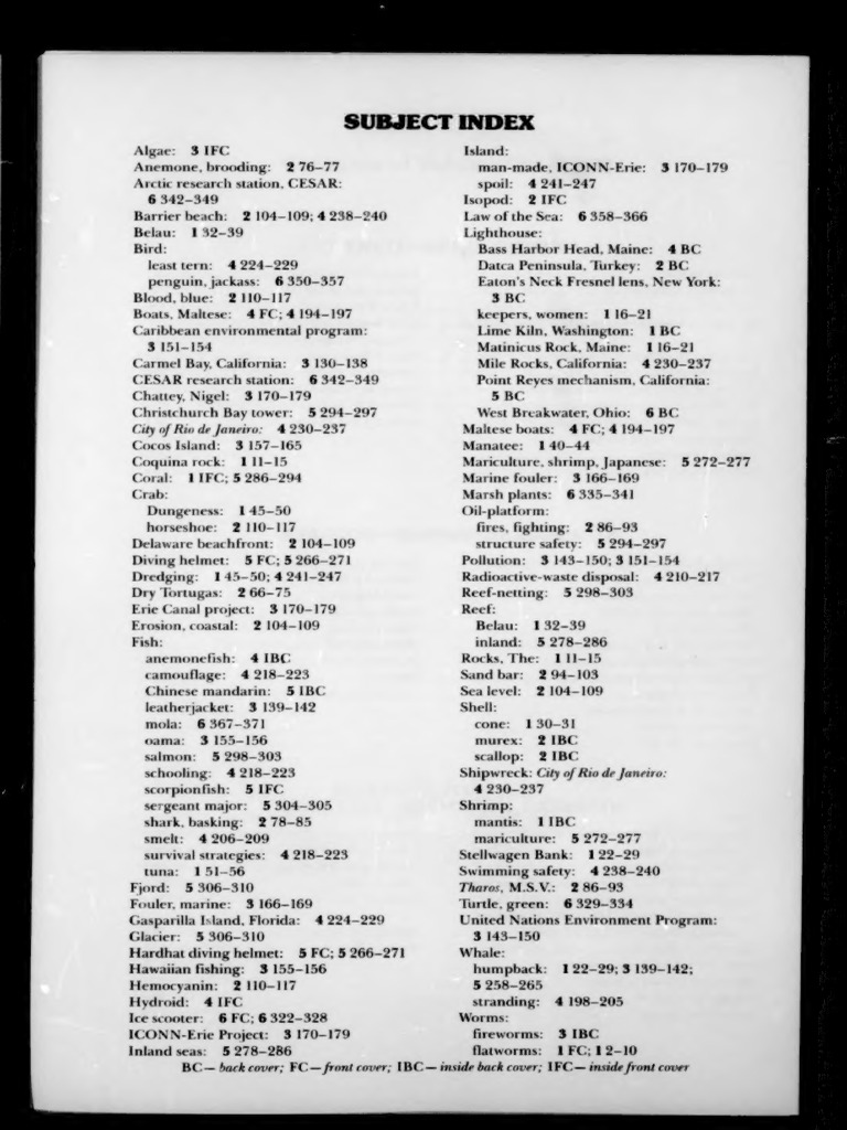 sim_sea-frontiers_1983_29_index | PDF | Oceanography | Earth Sciences