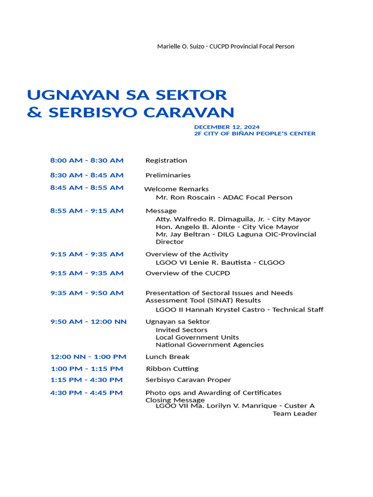 CUCPD Ugnayan Sa Sektor 2024 - Biñan | PDF