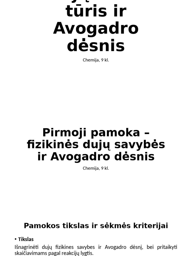 Duju Molio Turis Ir Avogadro Desnis Mokiniams | PDF