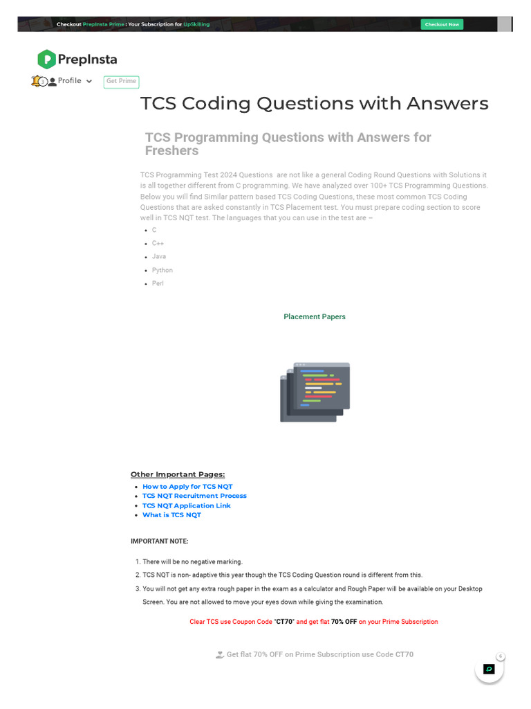 TCS Coding Questions & Programming Round (Repeated)-2023 | PDF ... TCS Coding Questions & Programming Round (Repeated)-2023 | PDF ...