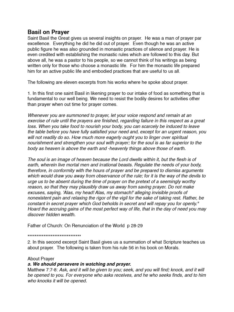 Basil On Prayer | PDF | Prayer | Psalms