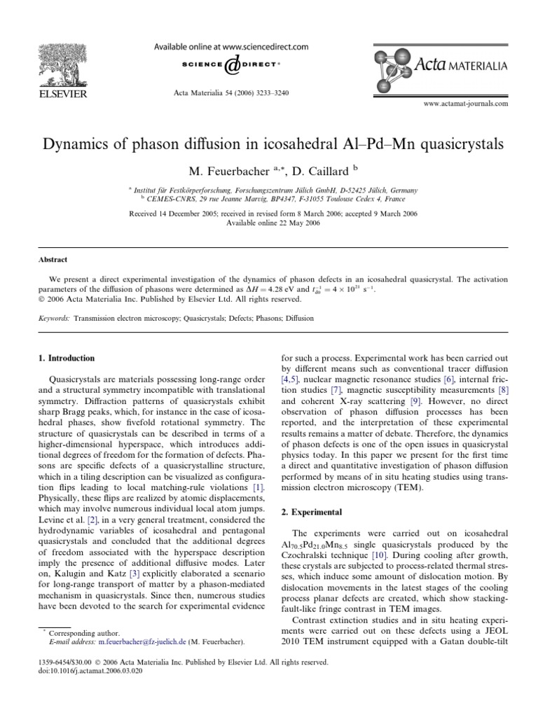 Dynamics of Phason Diffusion in Icosahedral Al-Pd-Mn Quasicrystals | Download Free PDF ...