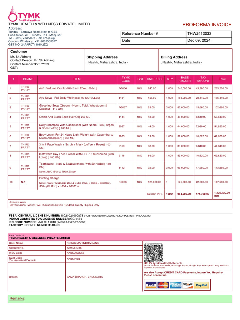 proforma-invoice-mr-sk-abhang-06-12-2024 (1) | PDF | Value Added Tax | Fee