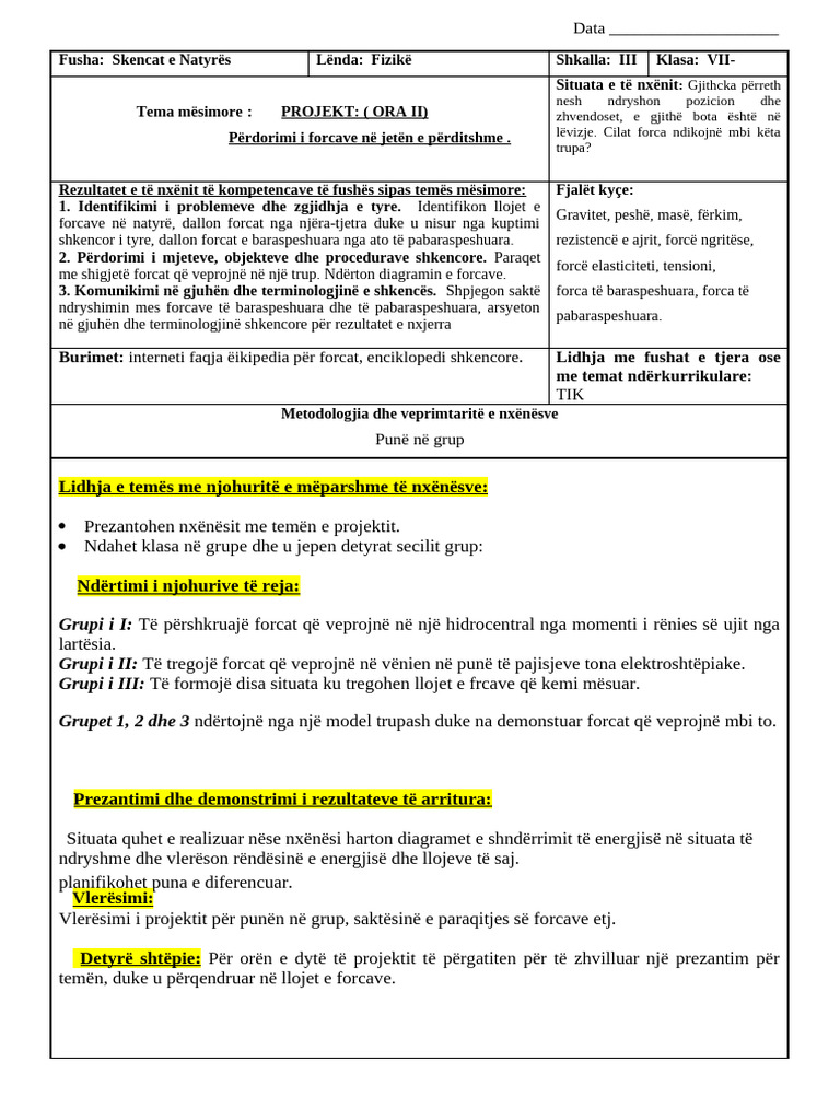 TEMA 22-Projekt Përdorimi I Forcave Në Jetën e Përditshme 1 | PDF