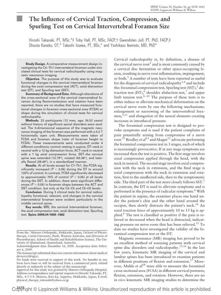 Takasaki One Spurling Test MRI 09 | PDF | Vertebra | Vertebral Column