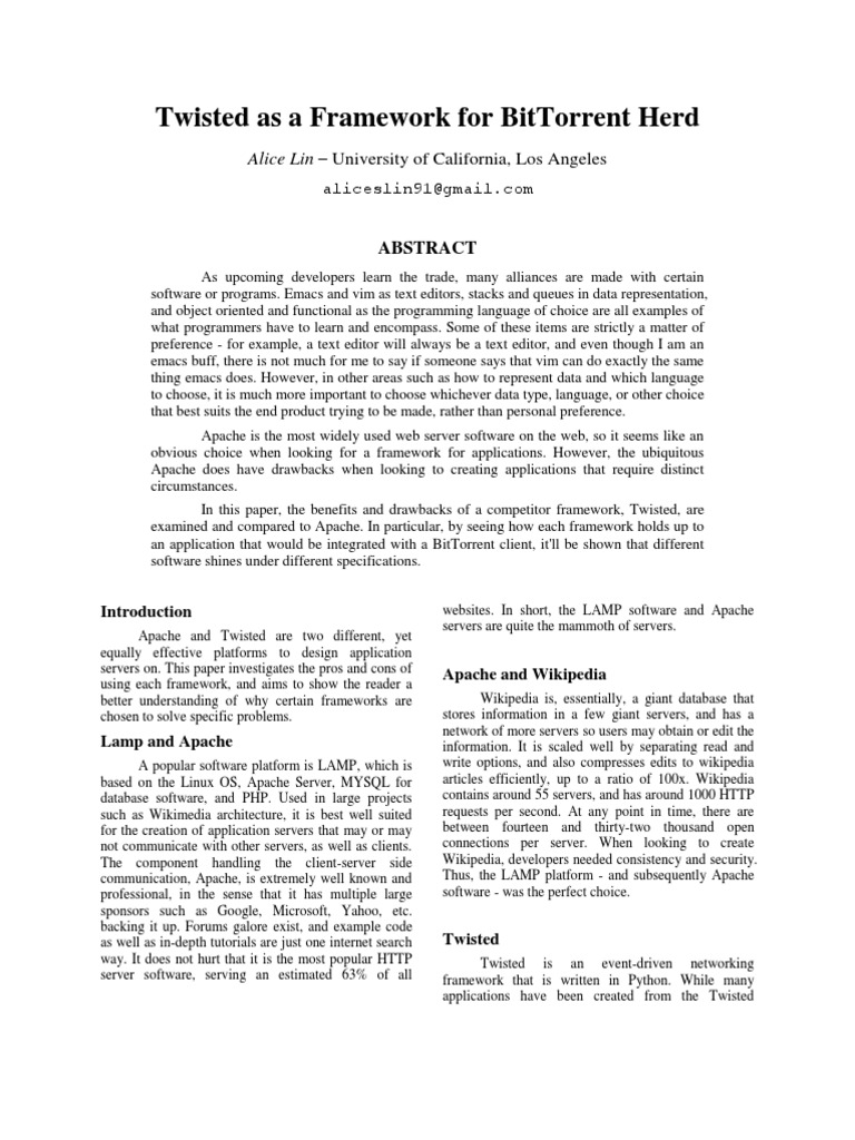 Twisted As A Framework For Bit Torrent Herd | PDF | Apache Http Server ...