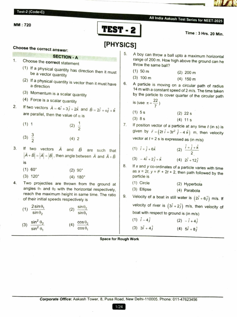 Aiats-02 (Tym) @neet - Related | PDF | Acceleration | Velocity
