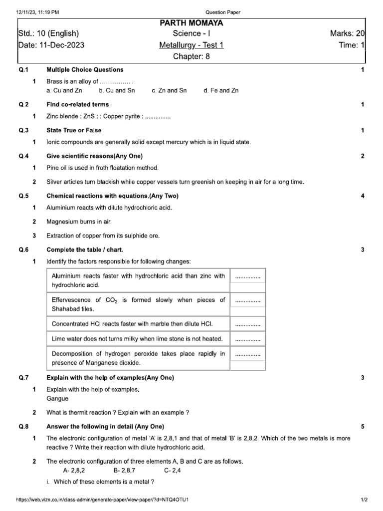 Metallurgy Test 1 | PDF